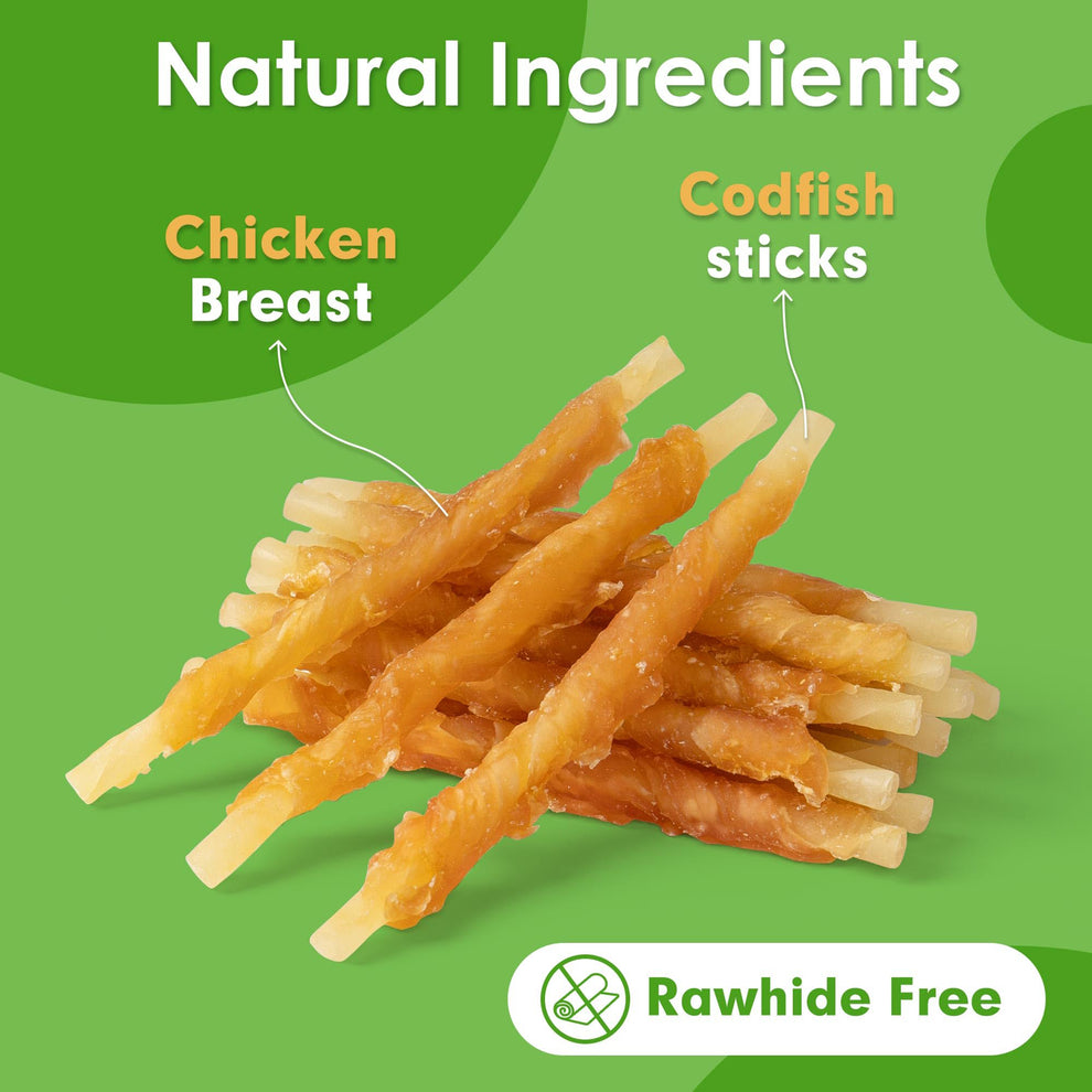 Rawhide Free Dog Treats Chicken Wrapped Cod Sticks for Small Dogs ...